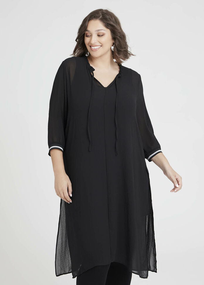 Shop Plus Size Chiffon Chalet Ruffle Neck Tunic, Black | Taking Shape AU