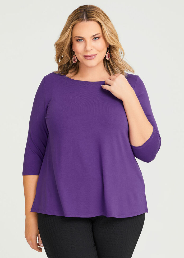 Shop Plus Size Natural Boat Neck Top, Blue | Taking Shape AU