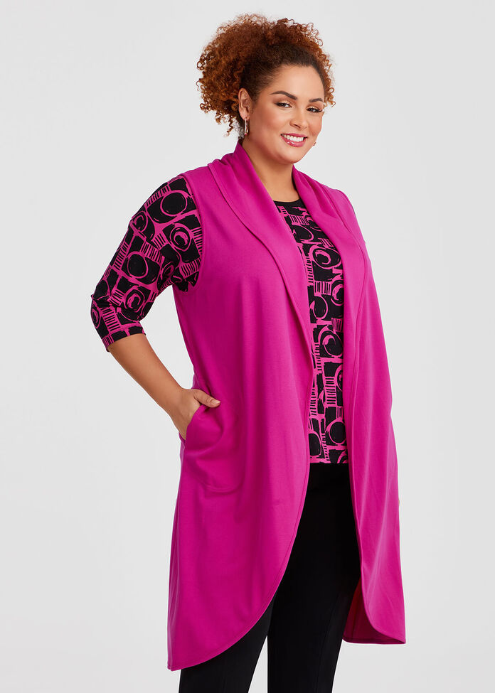 Shop Plus Size Ponte Spotlight Sleeveless Long Vest, Pink | Taking Shape AU