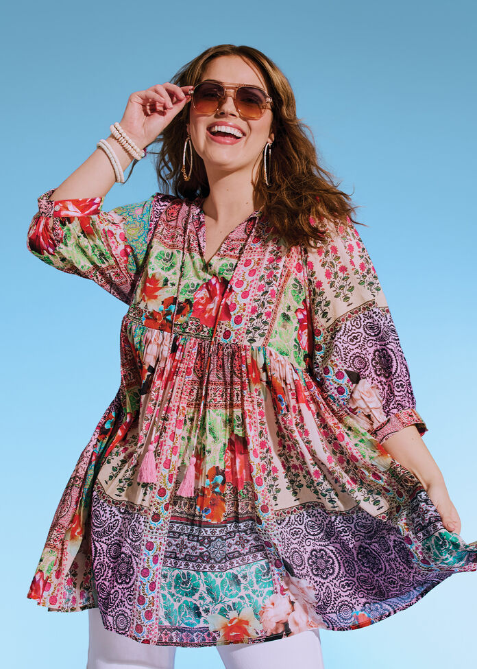 Shop Plus Size Cotton Patchwork Floral Tunic, Multi | Taking Shape AU