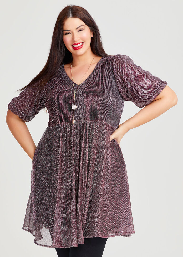 Shop Plus Size Flossy Shimmer Mesh Tunic, Red | Taking Shape NZ
