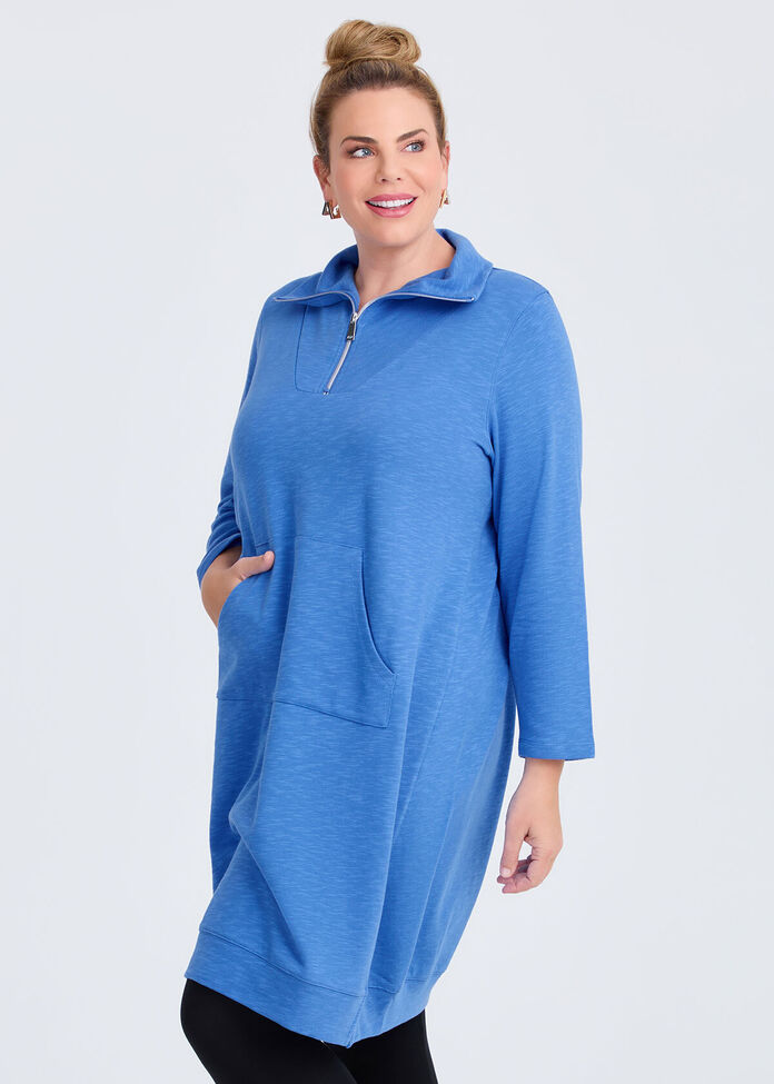 Shop Plus Size Zip Collar Long Sleeve Sweat Dress, Blue | Taking Shape NZ