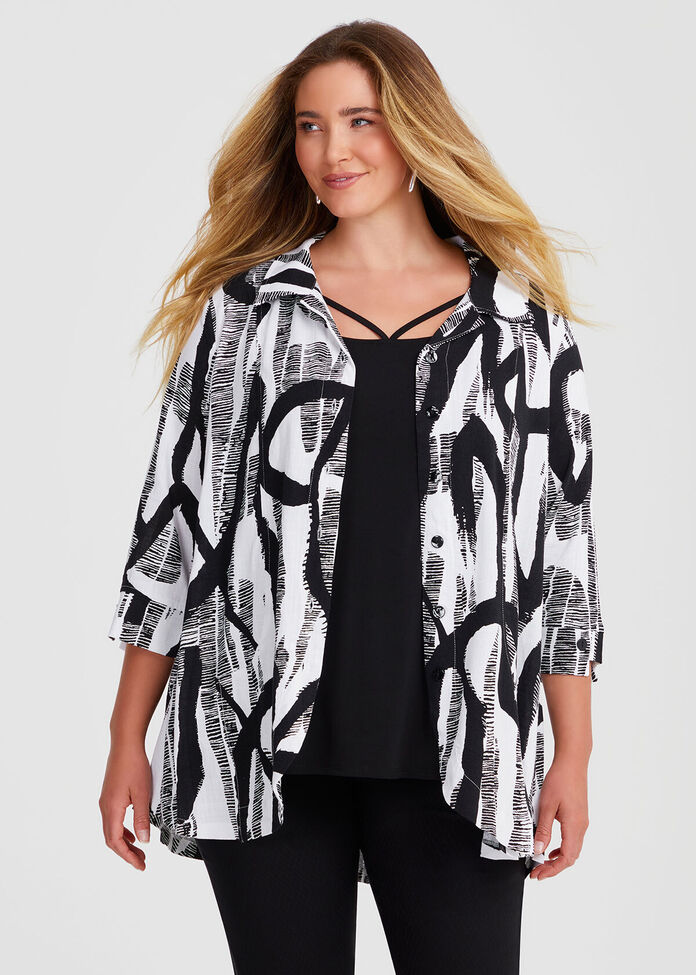 Plus Size Women's Black & White Abstract Shirt | Taking Shape AU