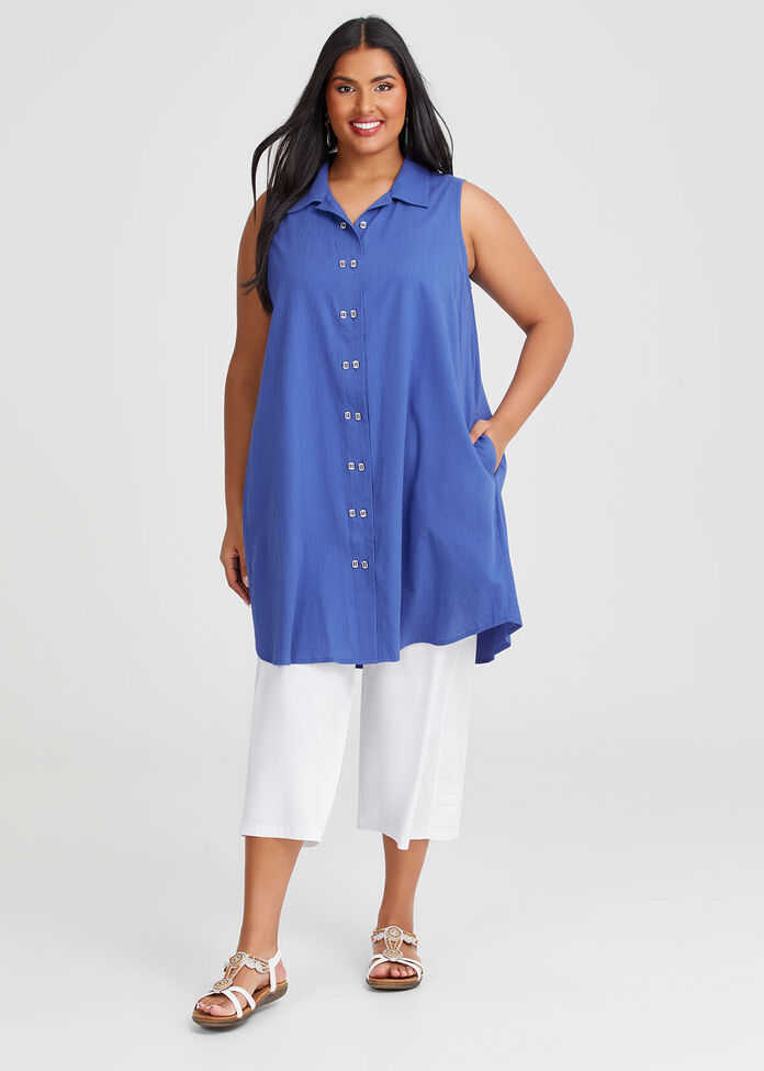 Shop Plus Size Cotton Double Button Front Tunic, Blue | Taking Shape AU