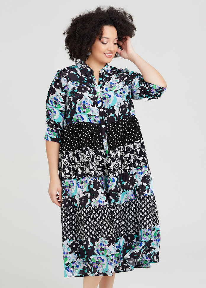 Shop Plus Size Natural Tiered Glam Shirt Dress, Multi | Taking Shape AU