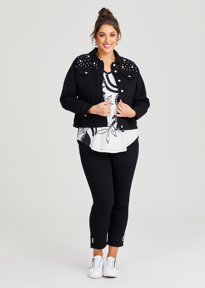 Shop Plus Size Pearl Embellished Denim Jacket, Black | Taking Shape UK