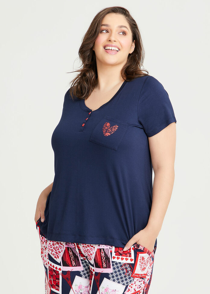 Shop Plus Size Bamboo Floral Heart Pyjama Top, Blue | Taking Shape AU
