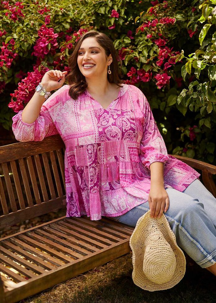 Shop Plus Size Natural Paisley Tiered Top, Multi | Taking Shape AU