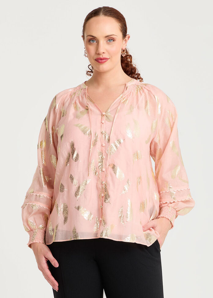 Shop Plus Size Gold Leaf Tencel Blouse, Red | Taking Shape NZ