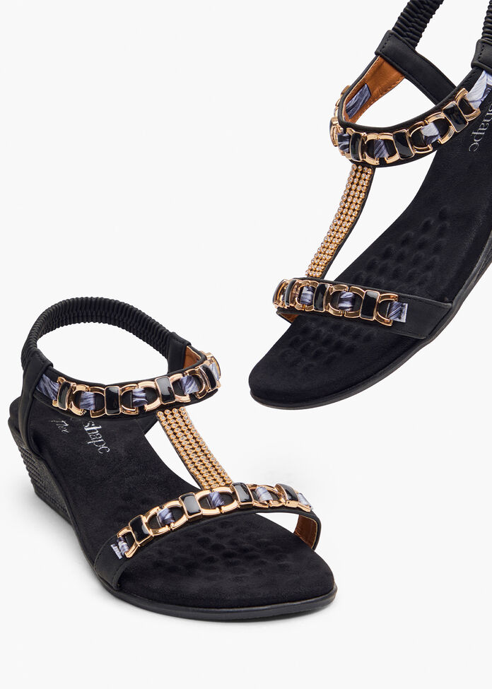 Women's Black & Gold Jewel Wedge Flex Sandals | Taking Shape AU