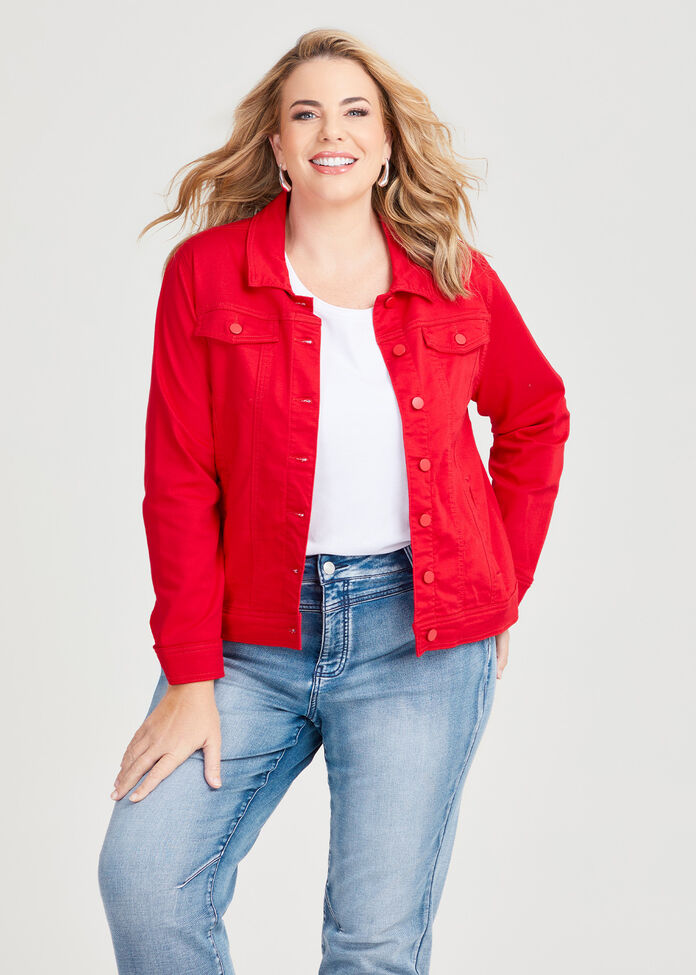 Shop Plus Size Coloured Classic Denim Jacket in Red | Taking Shape AU