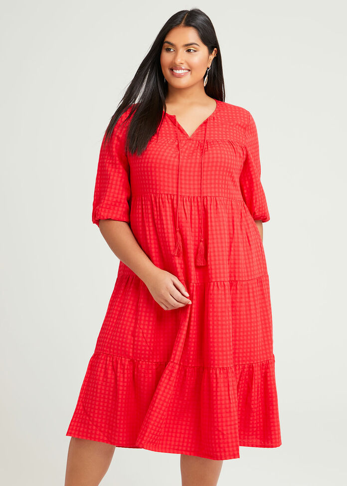 Shop Plus Size Cotton Tonal Gingham Dress, Red | Taking Shape AU