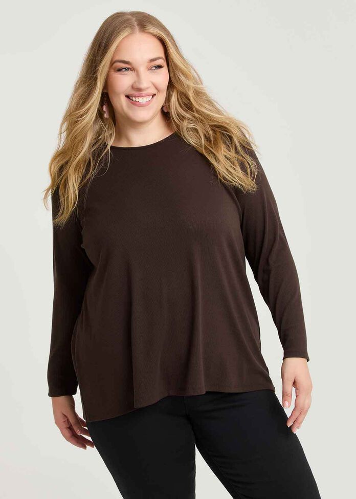 Shop Plus Size Rib Back Button Detail Top, Brown | Taking Shape NZ