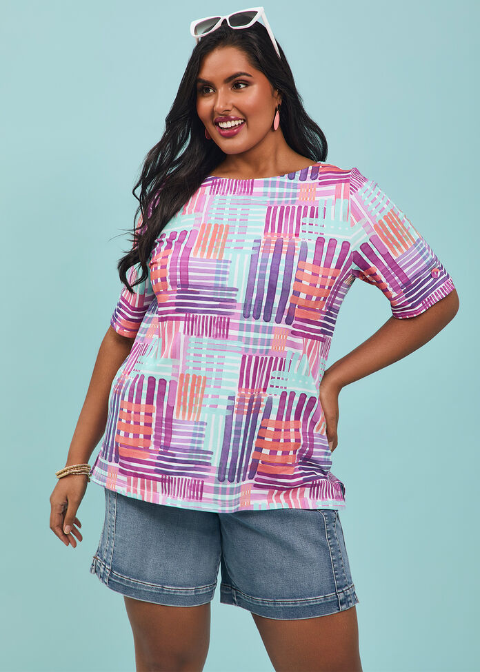 Shop Plus Size Cotton Pastel Check T-shirt, Multi | Taking Shape NZ