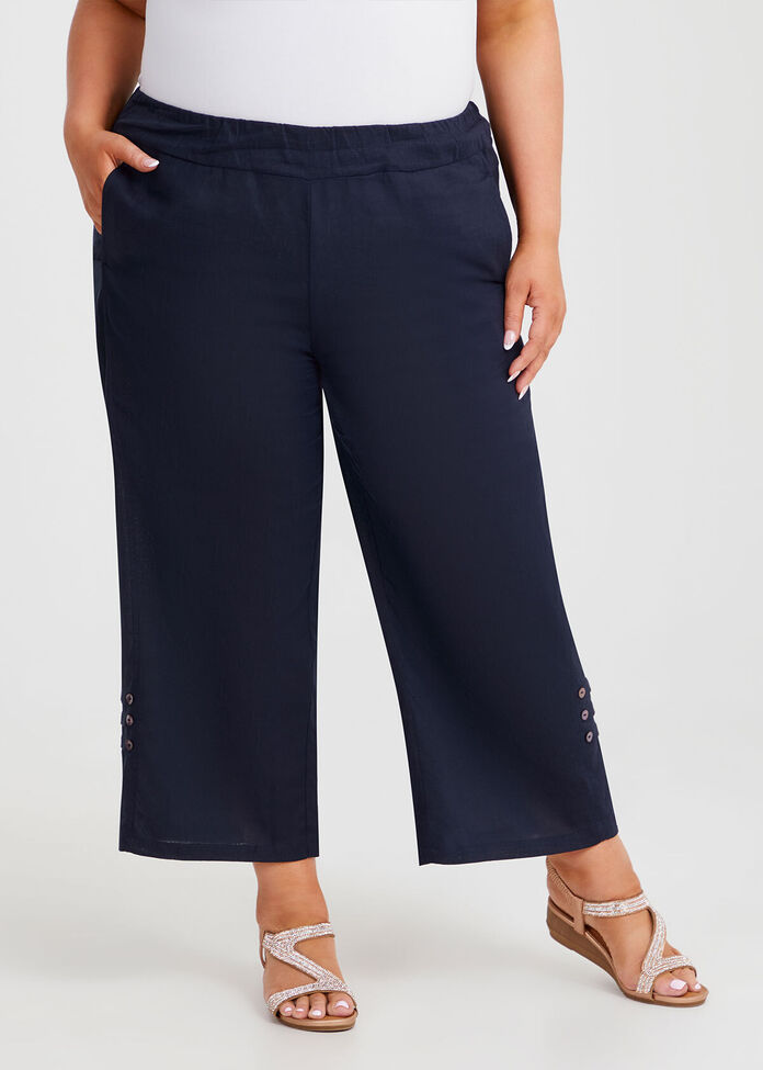 Shop Plus Size Button Hem Linen Bamboo Pant, Navy | Taking Shape AU