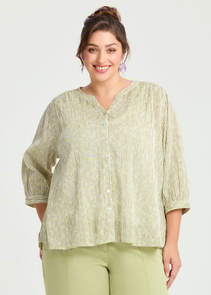 Shop Plus Size Cotton Stripe Button Top, Green | Taking Shape NZ