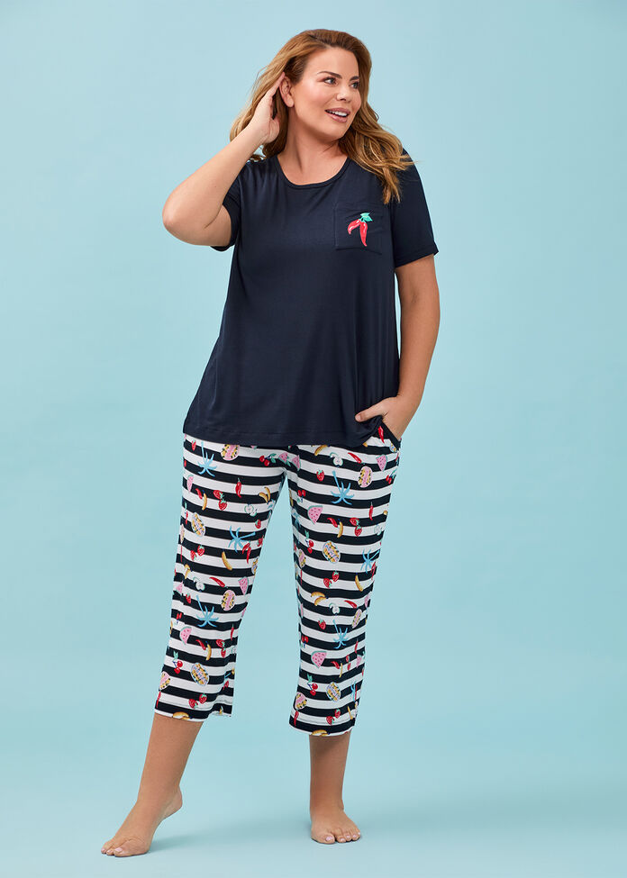 Shop Plus Size Bamboo Coastal Pyjama 3/4 Pant, Multi | Taking Shape AU
