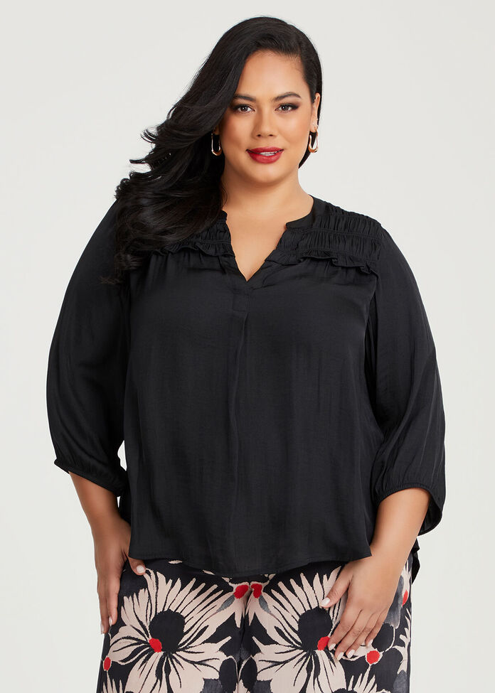 Shop Plus Size Luxe Florence Shirring Top in Black | Taking Shape US