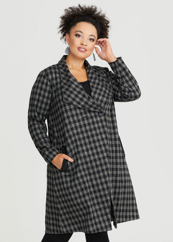 Shop Plus Size Ponte Check Coatigan, Black | Taking Shape AU