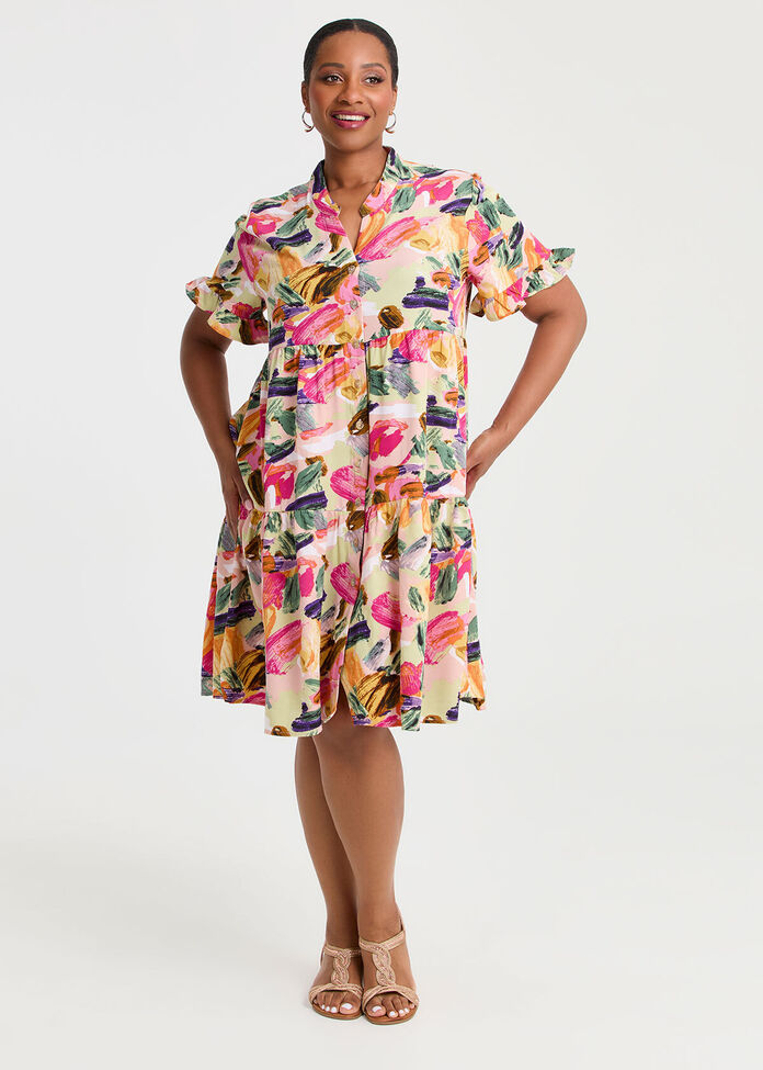 Shop Plus Size Abstract Tier Shirt Dress, Green | Taking Shape NZ