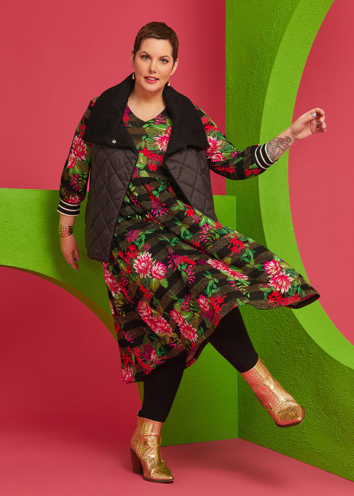 Shop Plus Size Natural Floral Stripe Adorn Dress Multi Taking Shape Au