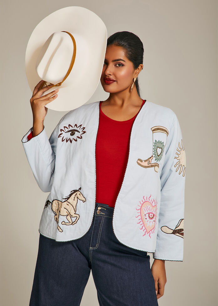 Shop Plus Size Cotton Western Icon Jacket, Blue | Taking Shape NZ