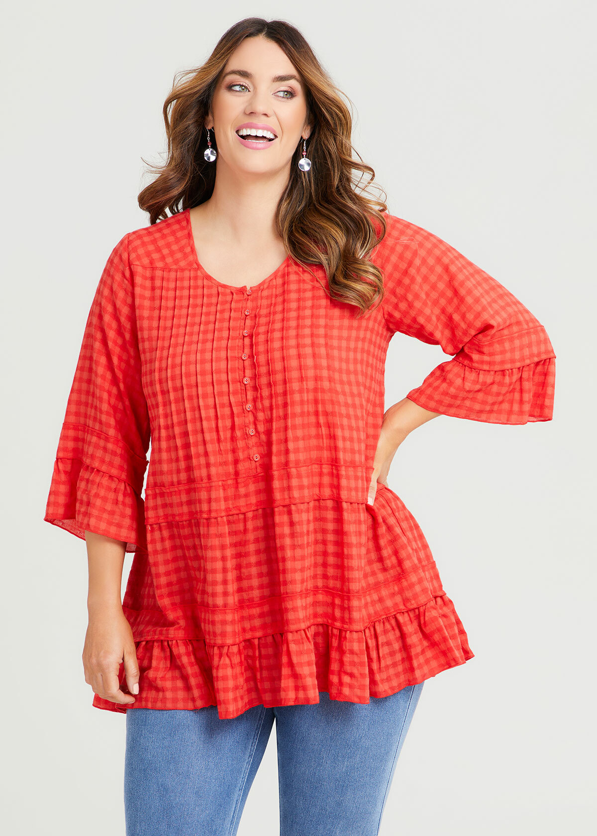 Shop Plus Size Sarah Gingham Button Tunic, Red | Taking Shape AU