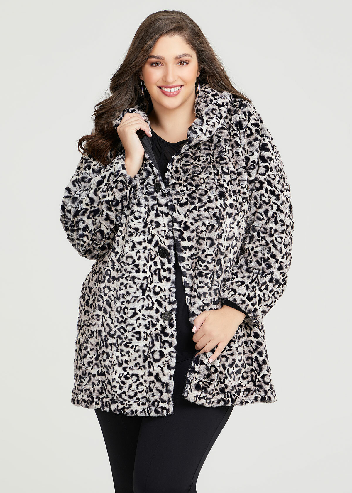 Shop Plus Size Reversible Lush Leopard Faux Fur Coat, Black | Taking ...