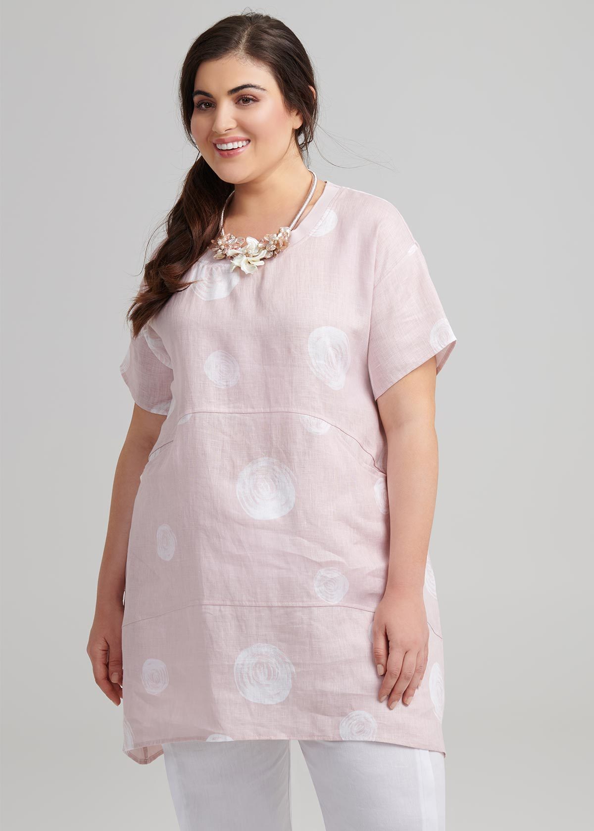 Shop Plus Size Circle Linen Tunic in Pink | Sizes 12-30 | Taking Shape AU