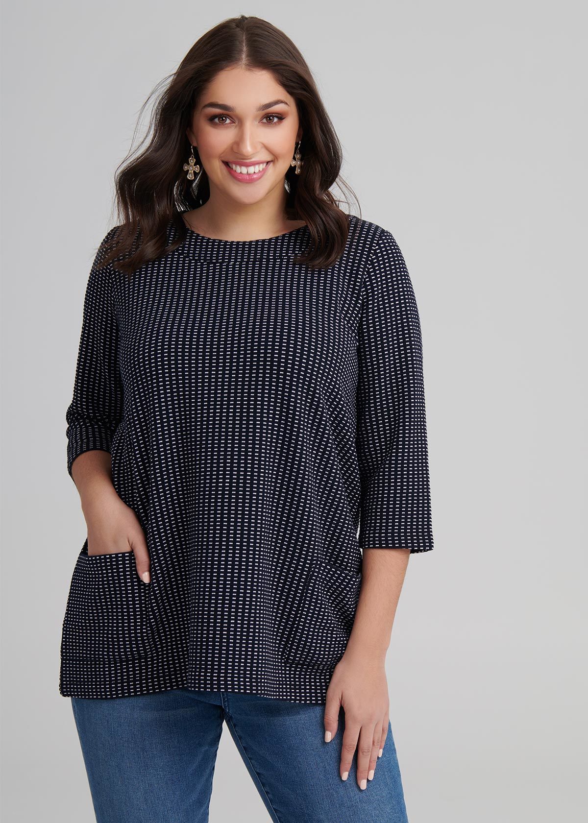 Shop Plus Size Textured Tick Top, Navy | Taking Shape AU