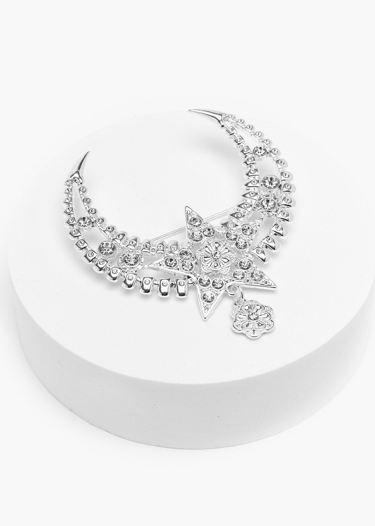 Shop Diamante Crescent Moon Brooch in Silver | Accessories | Taking ...