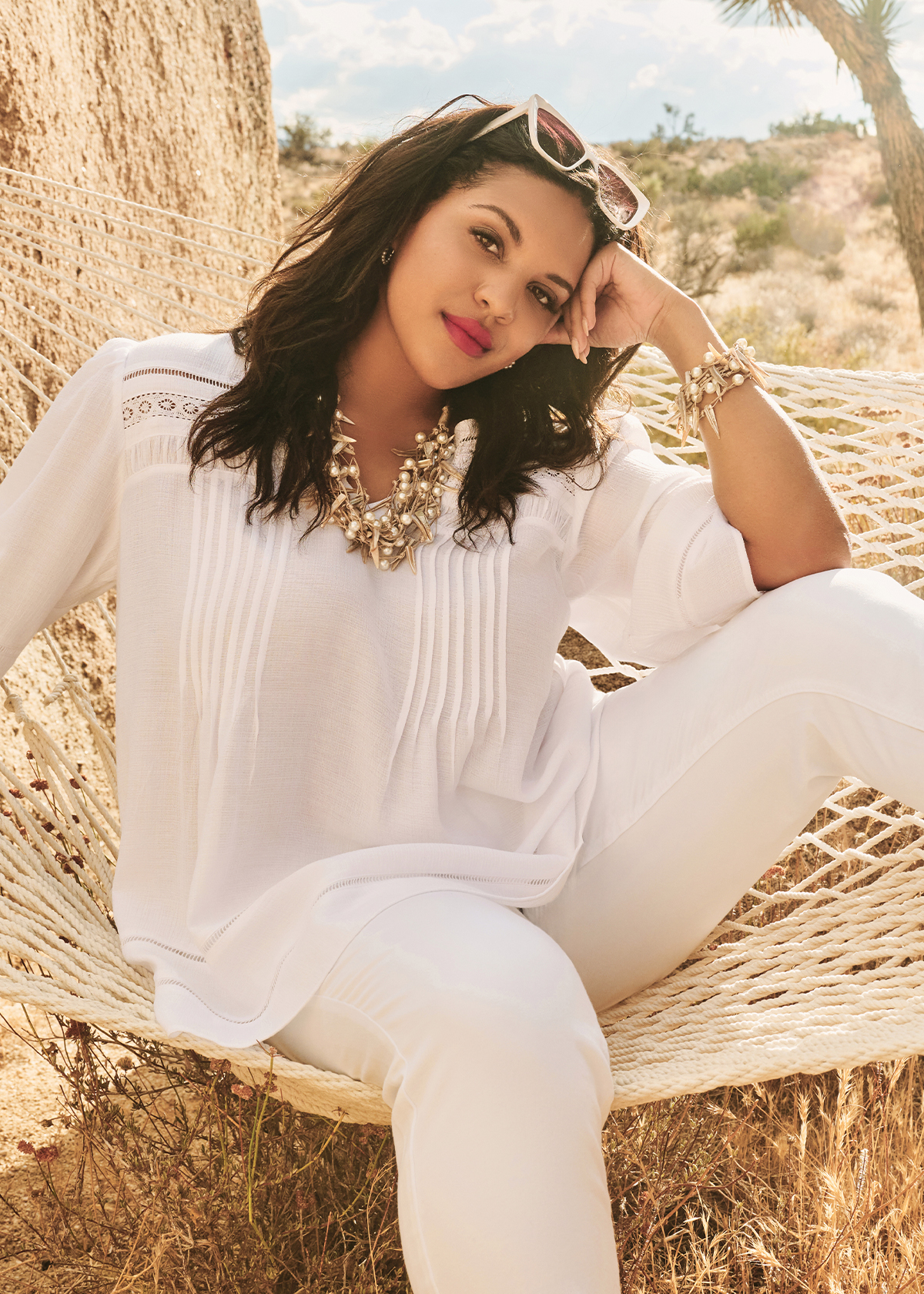 Shop Plus Size Natural Lace Detail Pintuck Top, White | Taking Shape AU