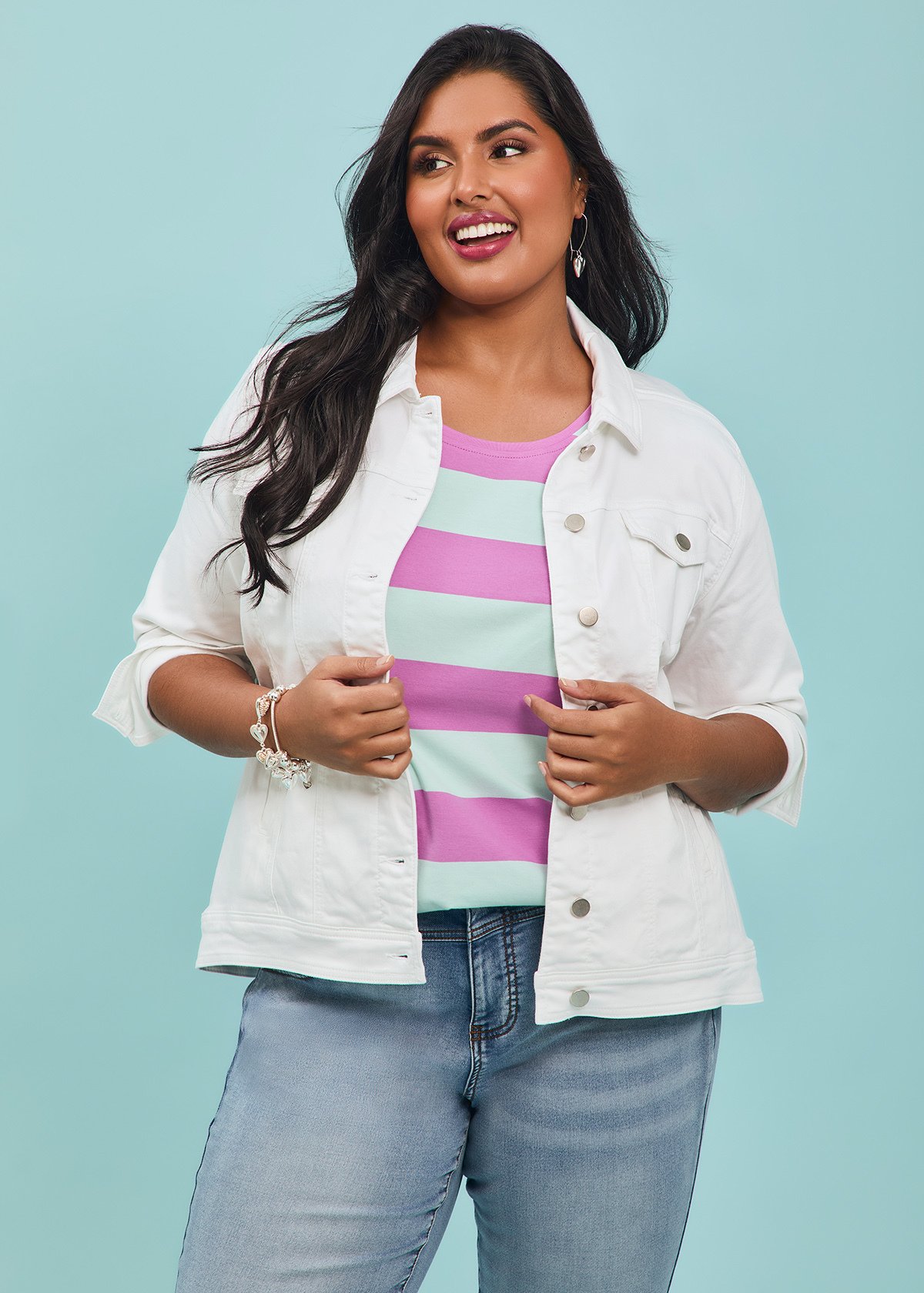 Shop Plus Size Coloured Best Fit Denim Jacket, White | Taking Shape AU