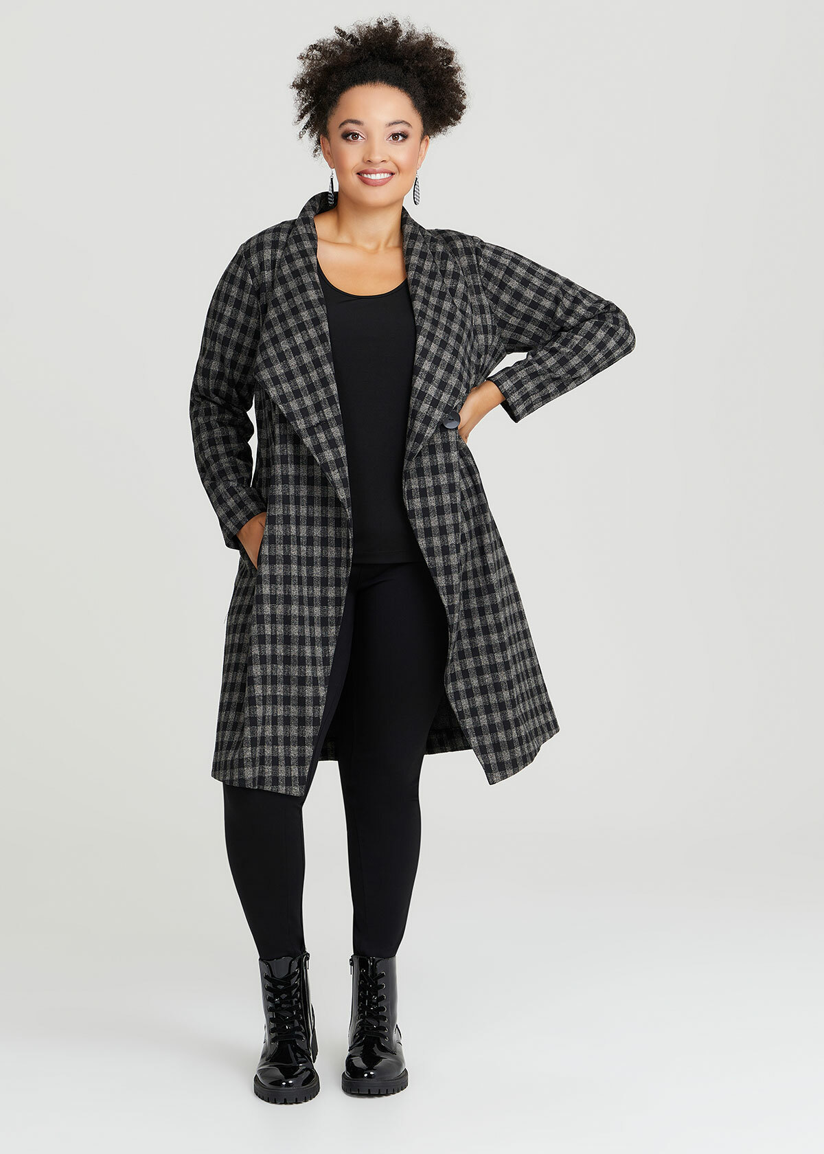 Shop Plus Size Ponte Check Coatigan, Black | Taking Shape SG