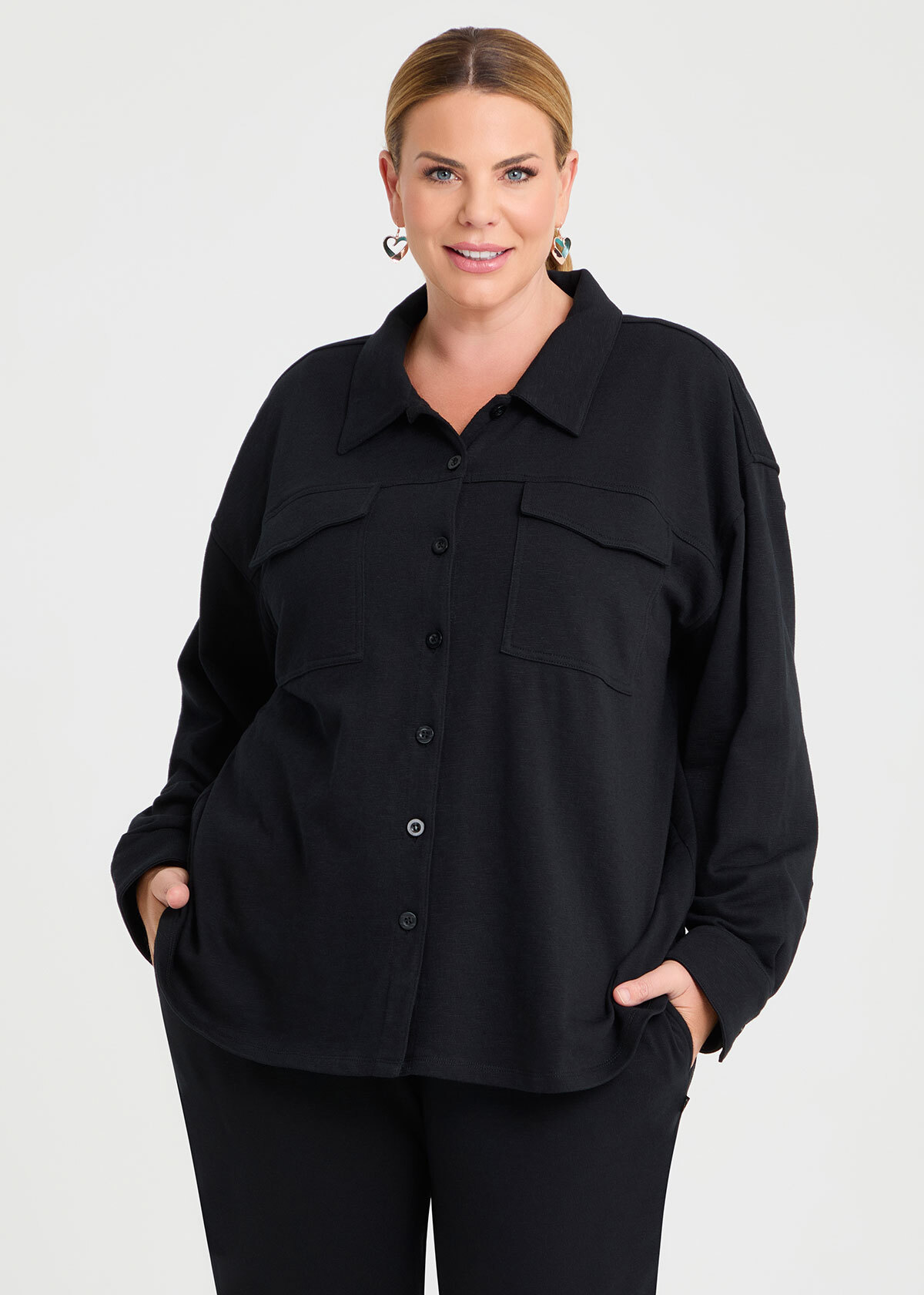 Shop Plus Size Sweat Shacket, Black | Taking Shape AU