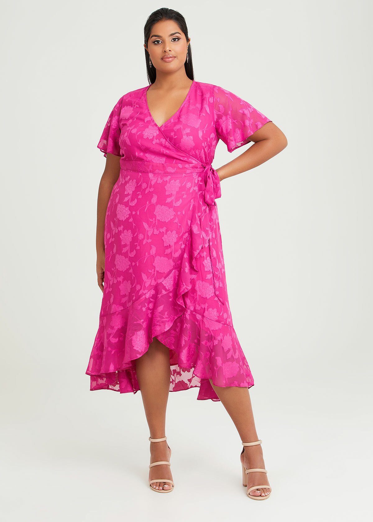 Shop Plus Size Leesa Jacquard Wrap Dress, Red | Taking Shape UK