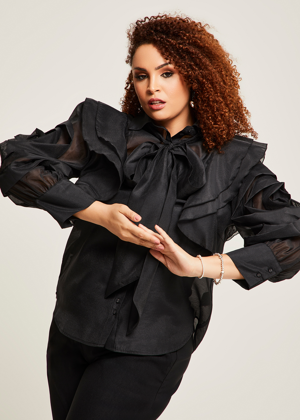 Shop Plus Size Organza Make A Statement Shirt, Black | Taking Shape AU