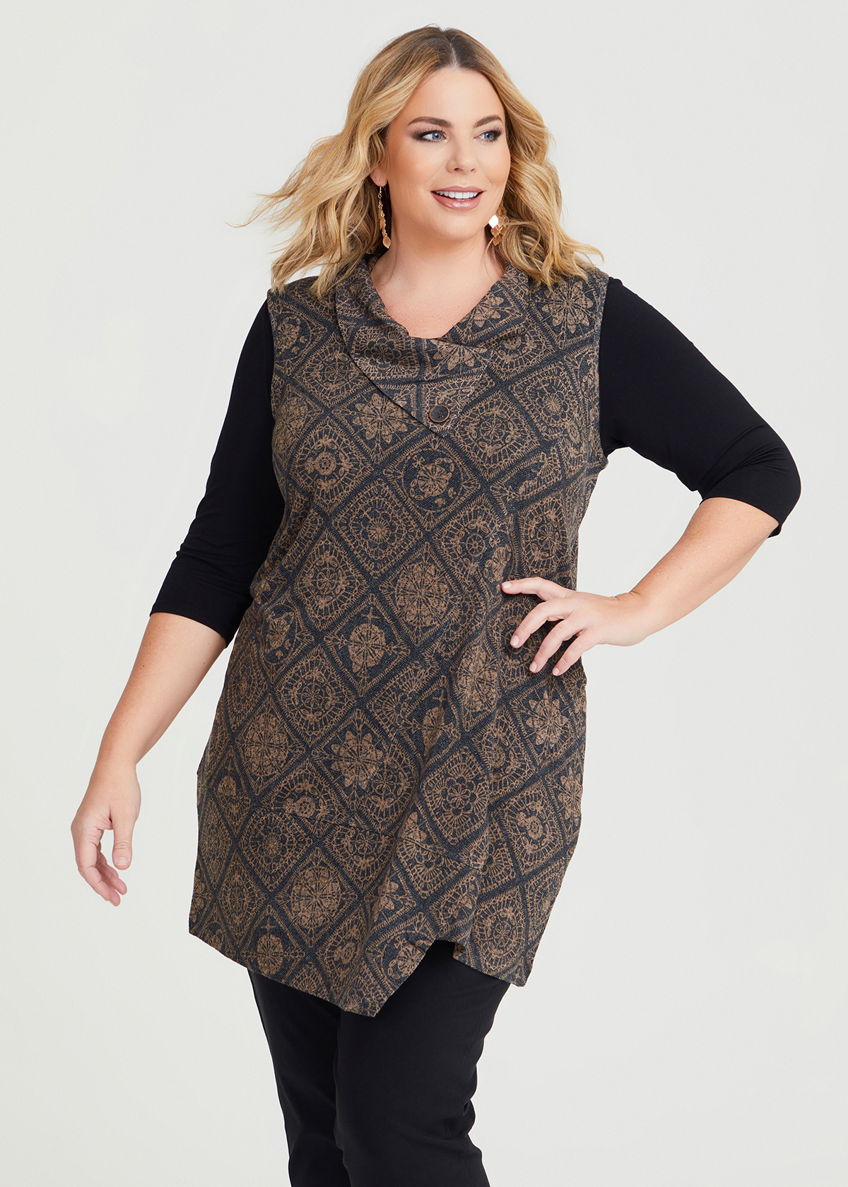 Shop Plus Size Snug Tile Print Tunic, Brown | Taking Shape AU