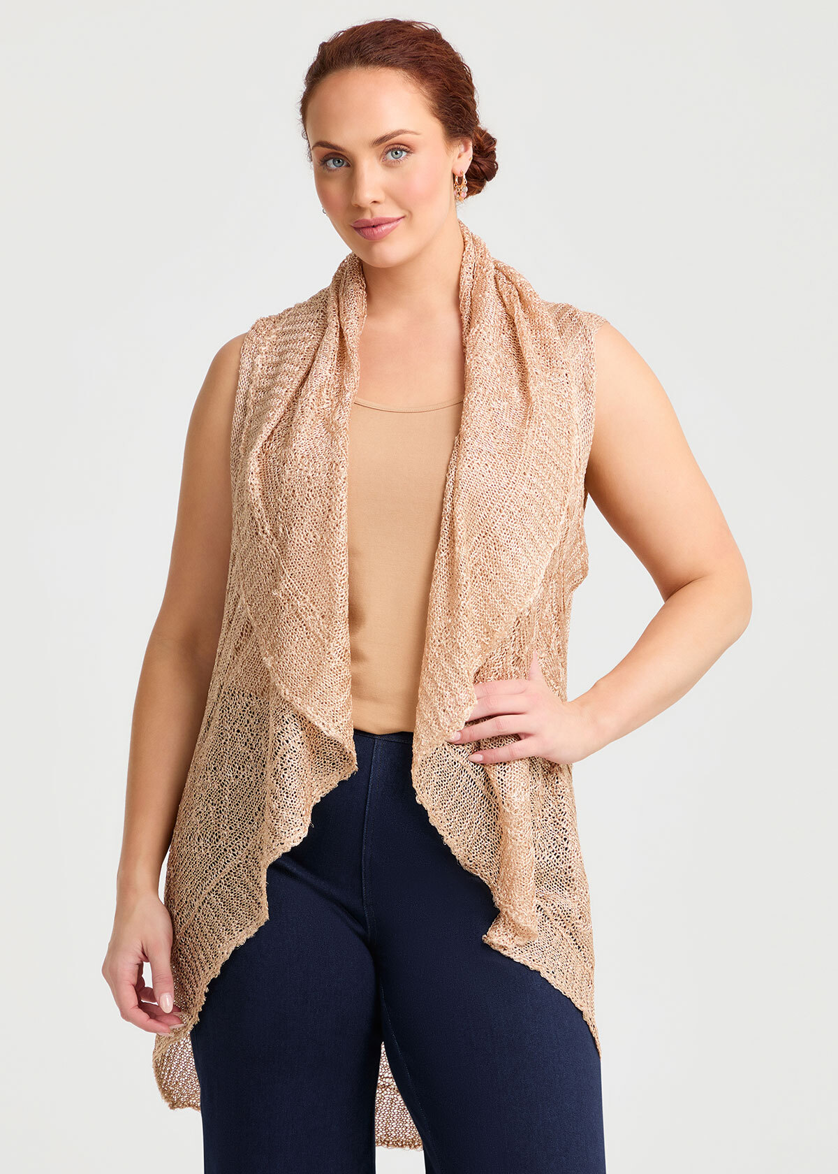 Shop Plus Size Evening Cascading Vest, Brown | Taking Shape UK