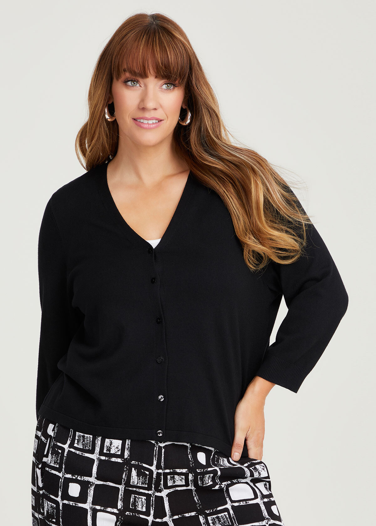 Shop Plus Size Ivy V-neck Natural Knit Cardigan, Black | Taking Shape NZ