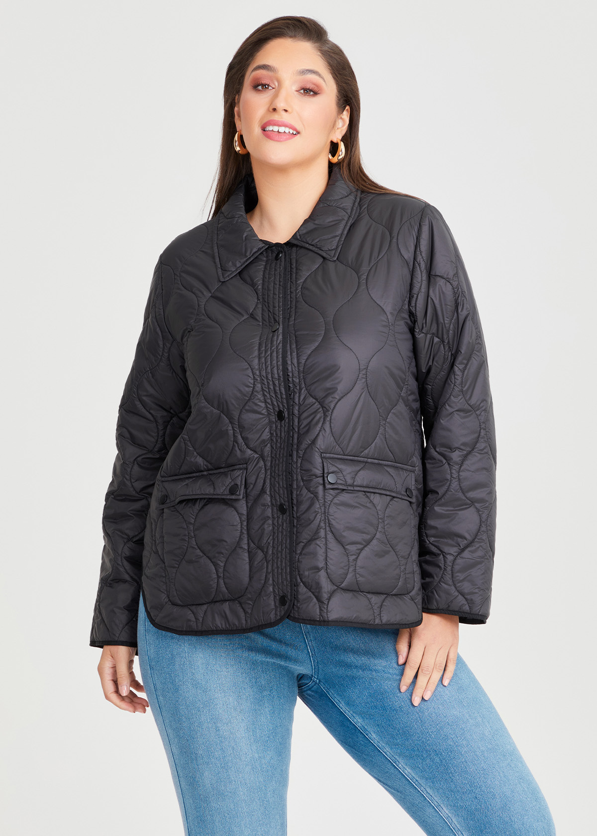 Shop Plus Size Short Quilt Puffer Jacket, Black | Taking Shape AU