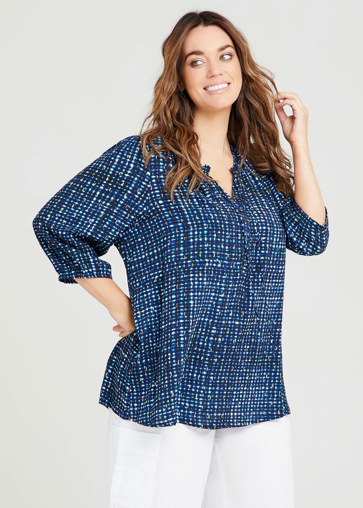 Shop Plus Size Natural Watercolour Check Top, Multi | Taking Shape AU