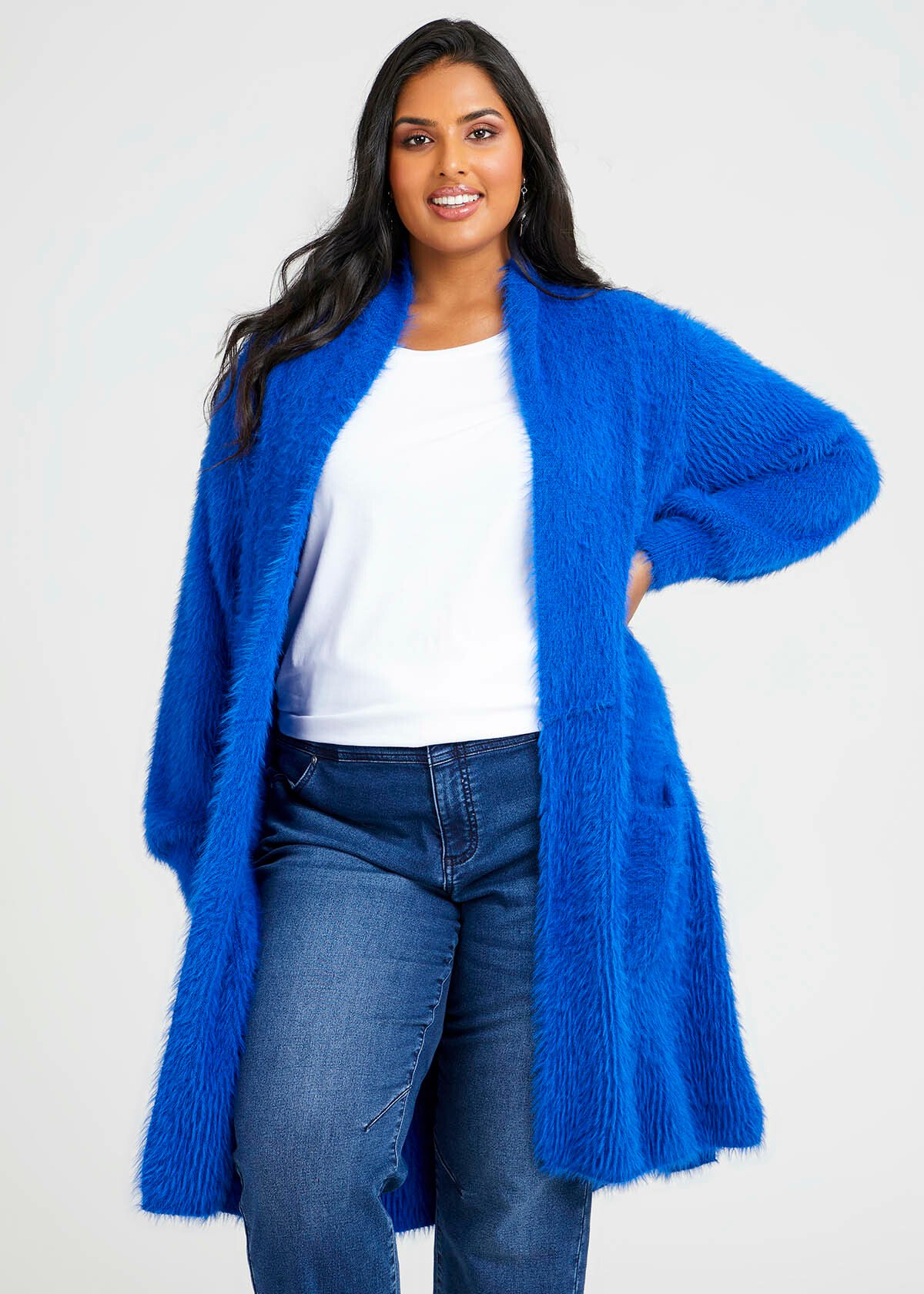Shop Plus Size Fluffy Knit Cozy Cardigan, Blue | Taking Shape AU