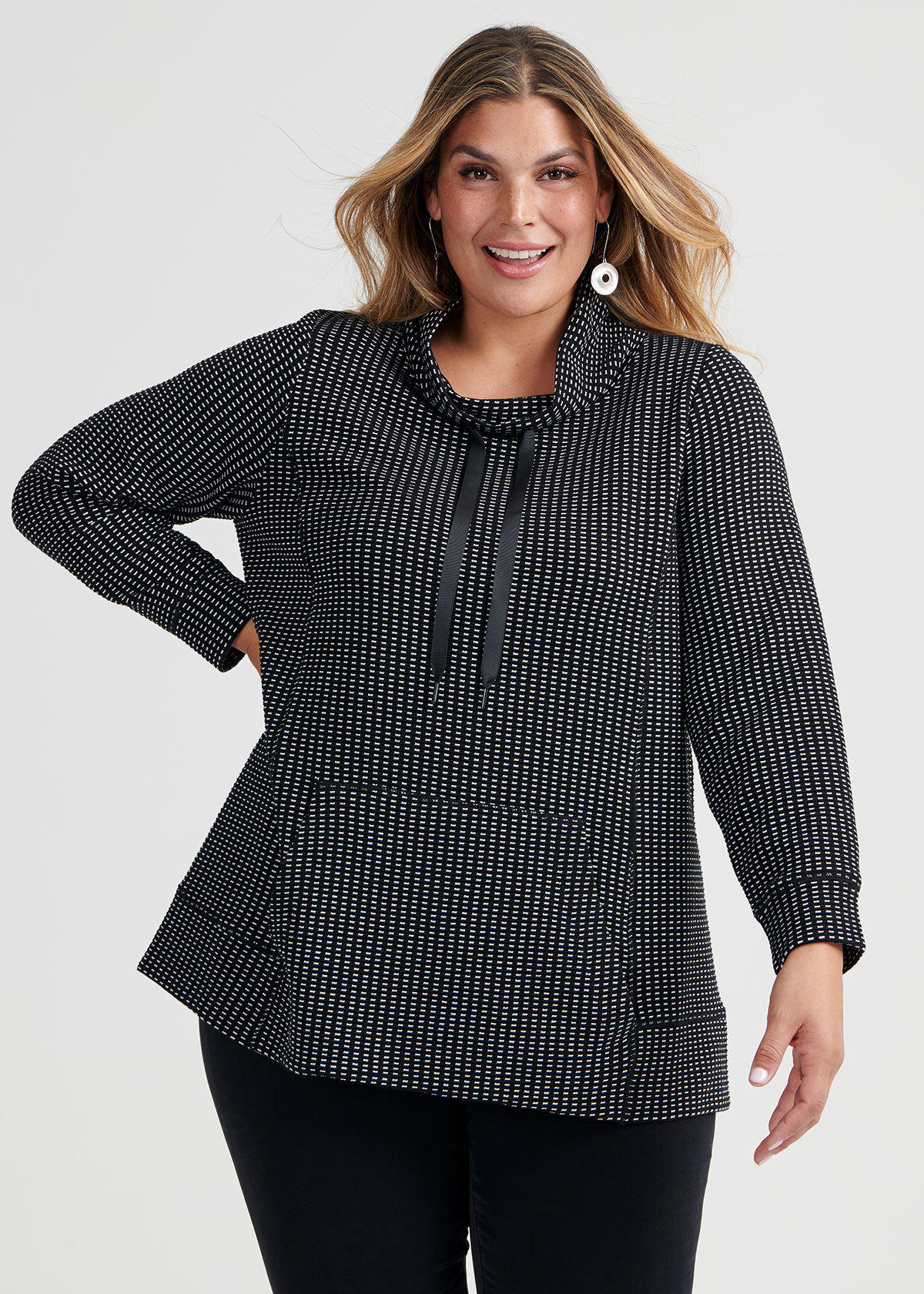 Shop Plus Size Funnel Neck Ticking Top in Black | Taking Shape AU