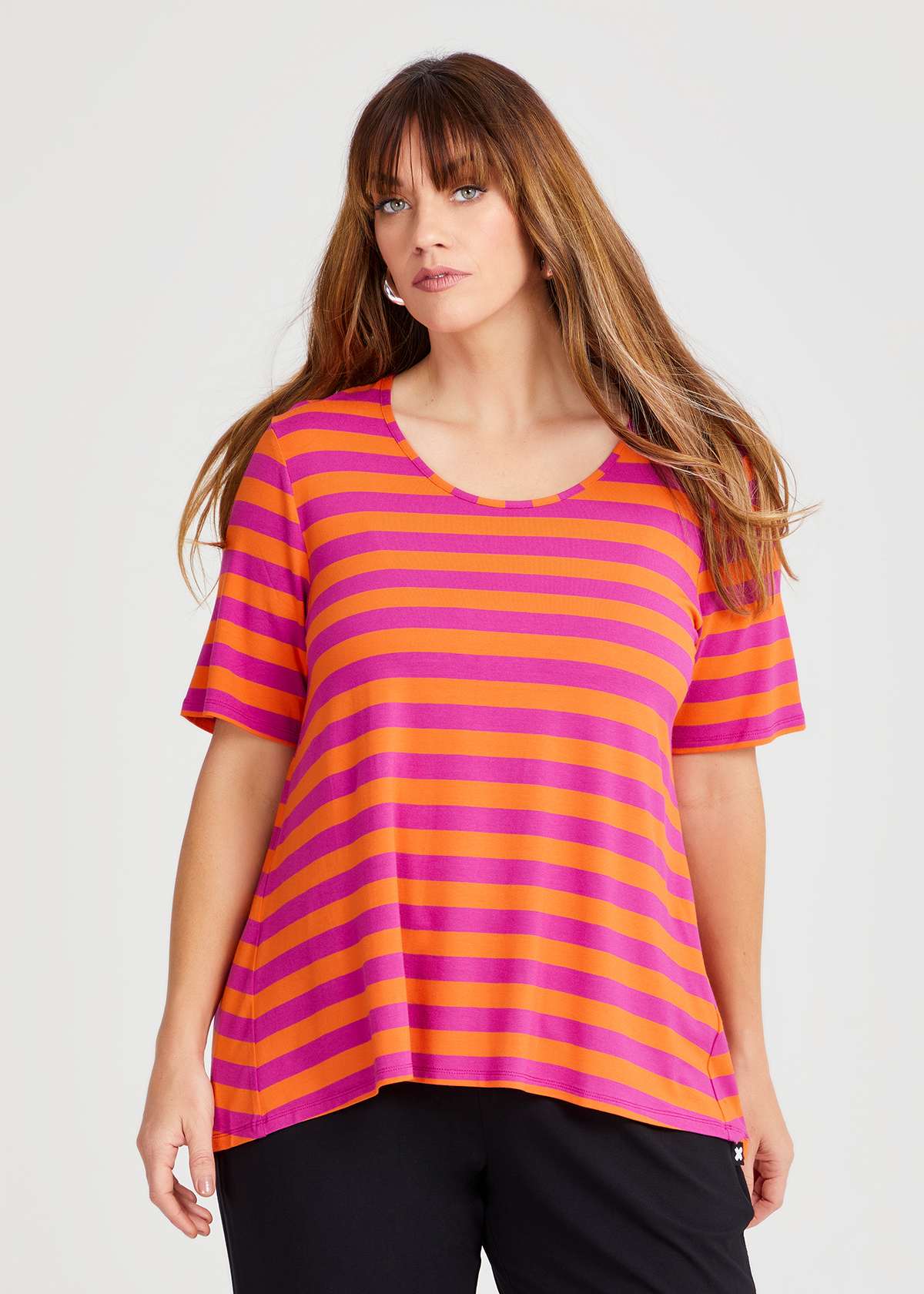 Plus Size Stripe Essential T-Shirt Bright Pink & Orange | Taking Shape AU