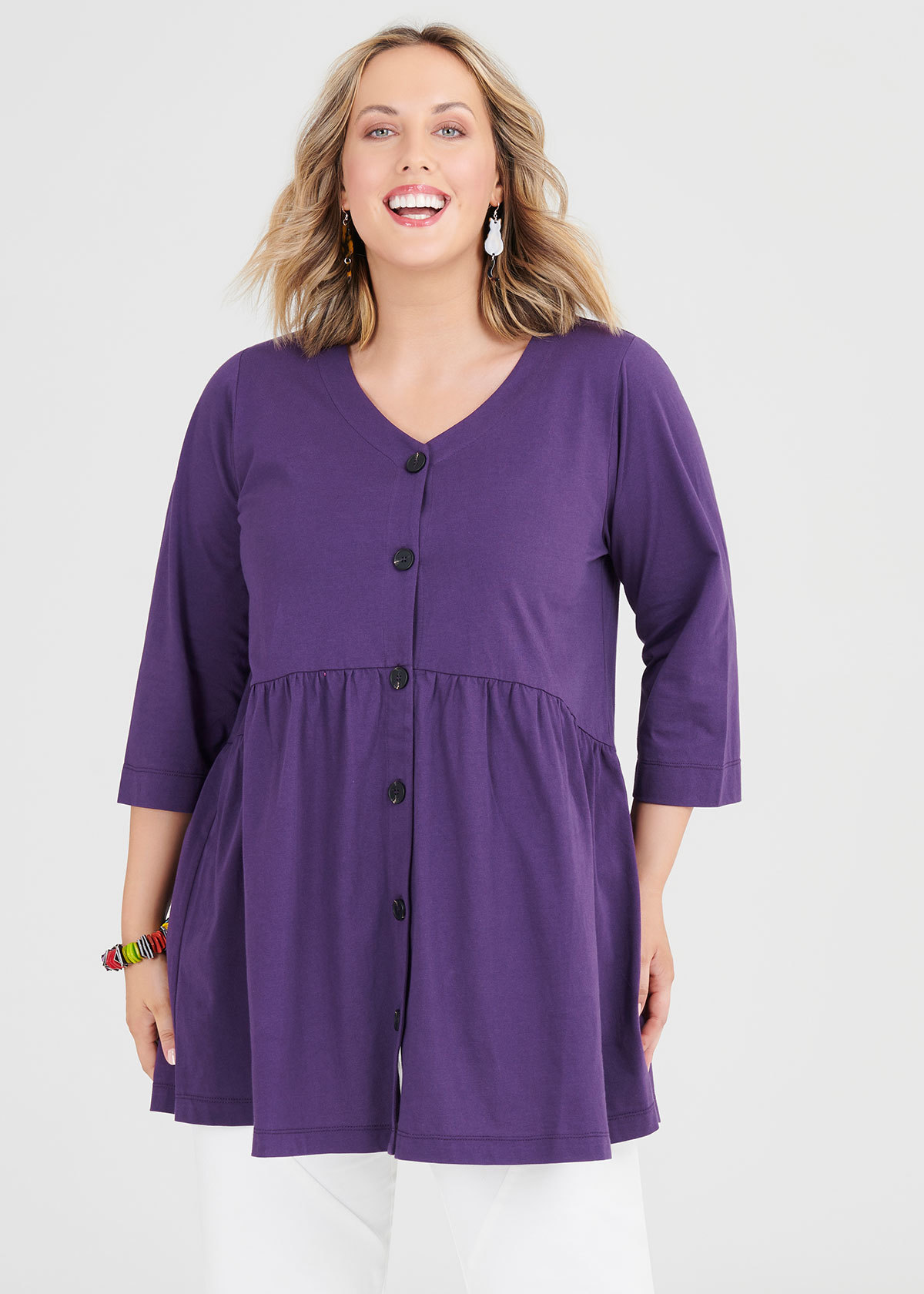 Shop Plus Size Organic Button Tunic, Purple | Taking Shape NZ