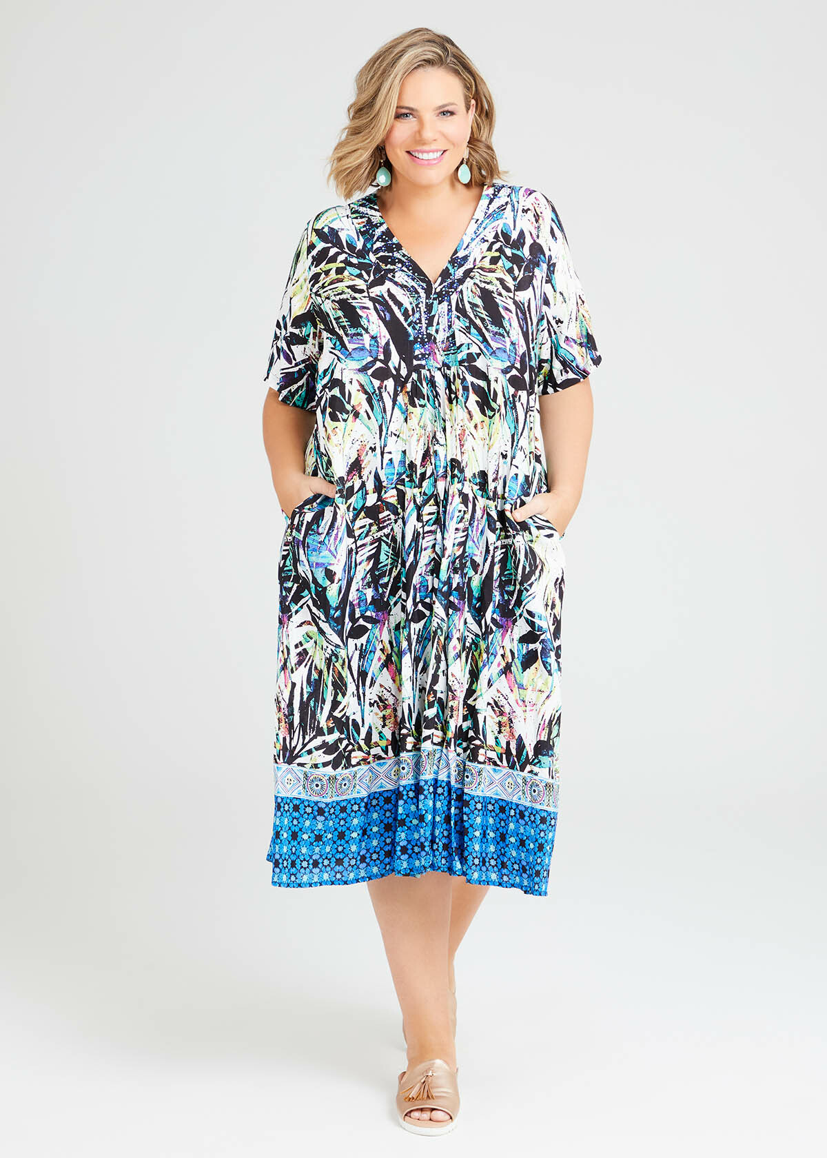 Shop Plus Size Tropic Natural Midi Dress, Print | Taking Shape AU