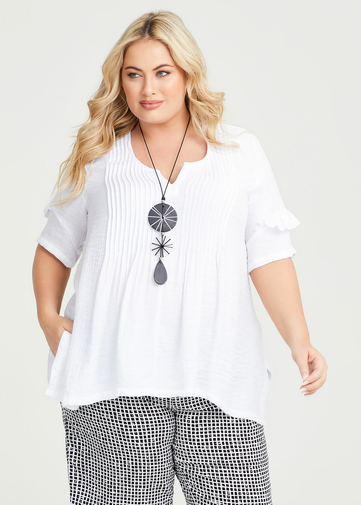 Shop Plus Size Pintuck Natural Crinkle Top, White | Taking Shape AU