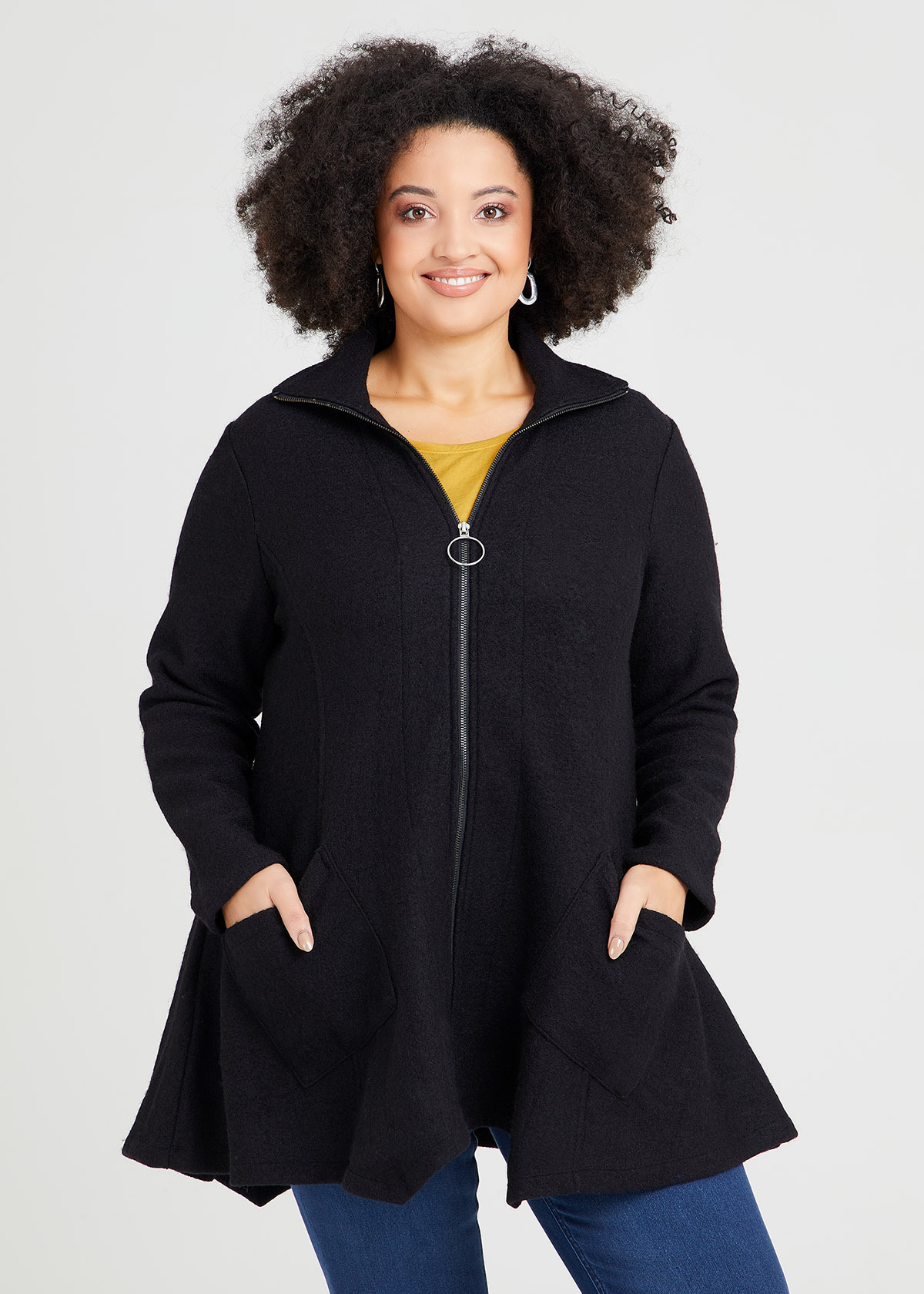Shop Plus Size Zip Boiled Wool Jacket, Black | Taking Shape AU