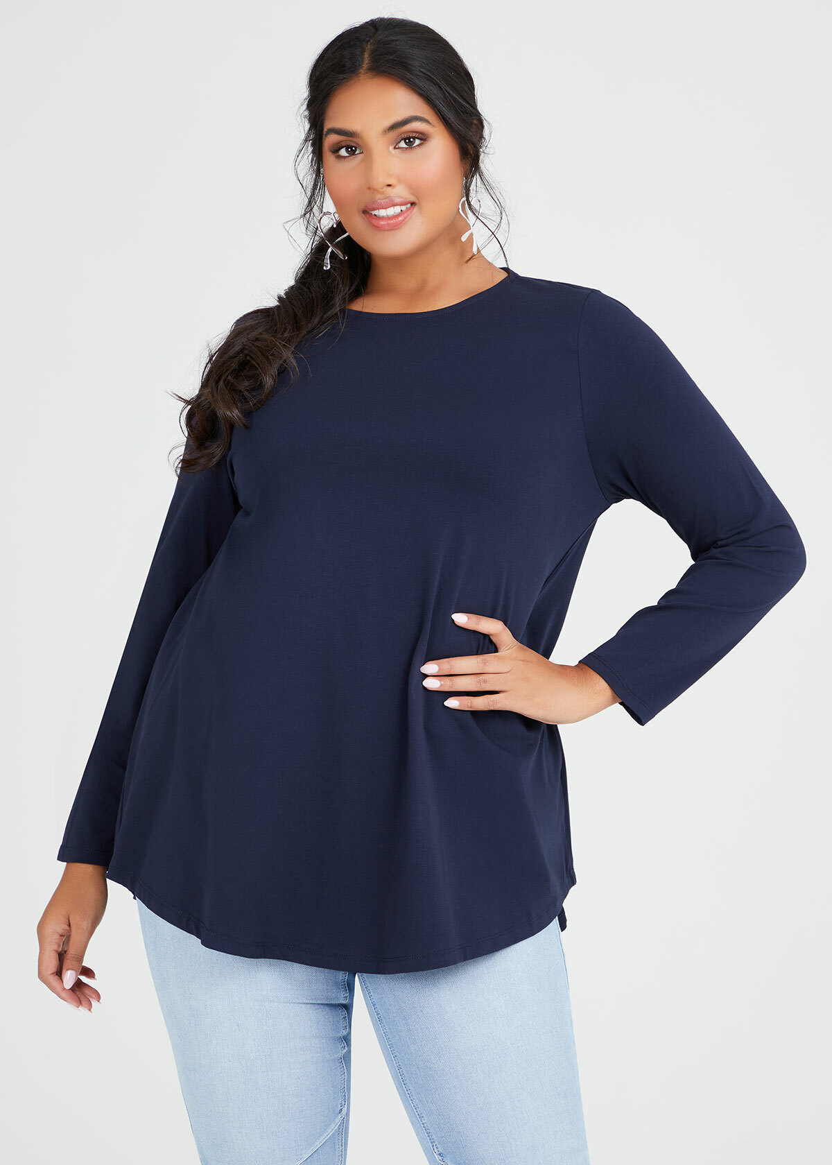 Shop Plus Size Organic Long Sleeve Top, Navy | Taking Shape UK